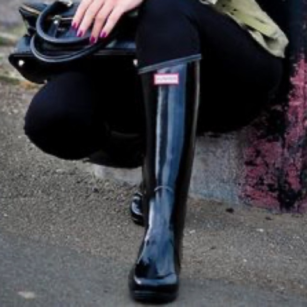 Hunter Regent Smooth Gloss Black Boots - Gem